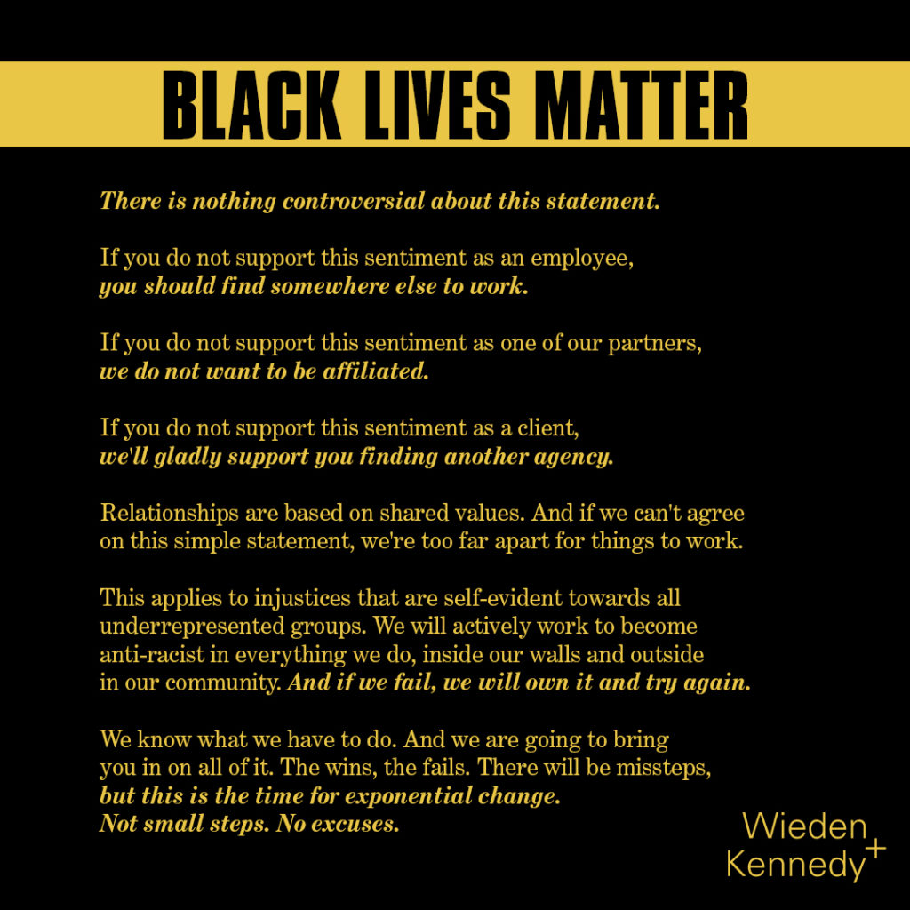 W+K: We Only Want Clients Who Believe Black Lives Matter