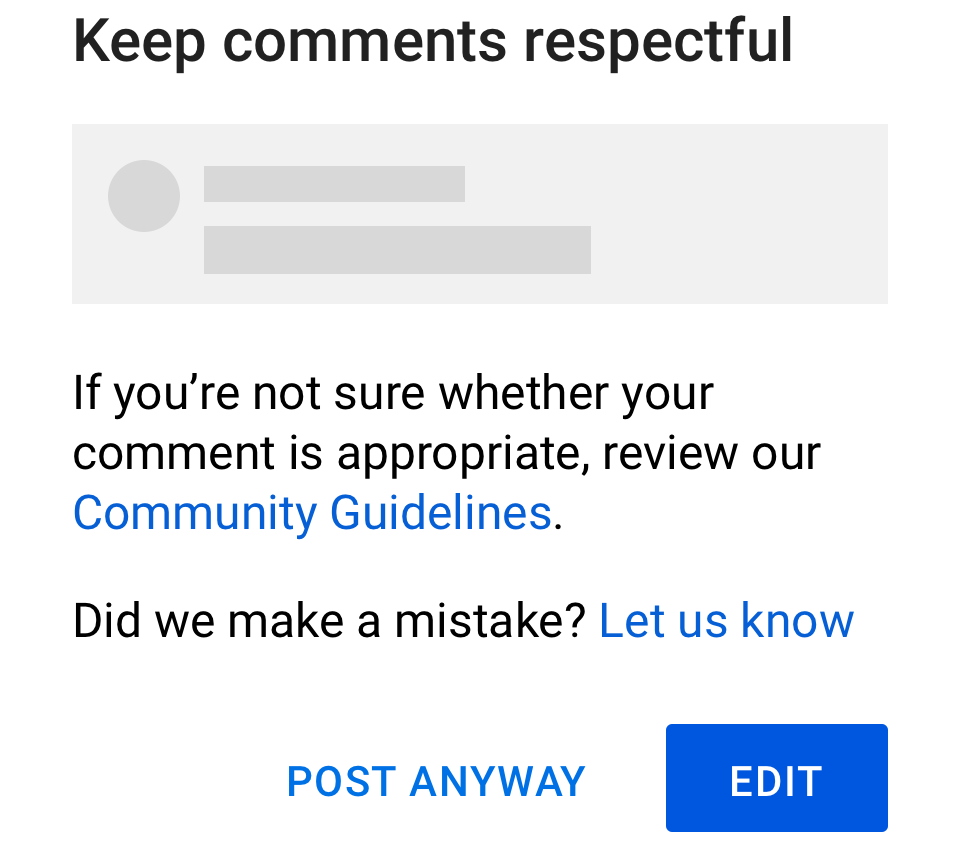 YouTube to Warn Users About to Post Potentially Offensive Comments