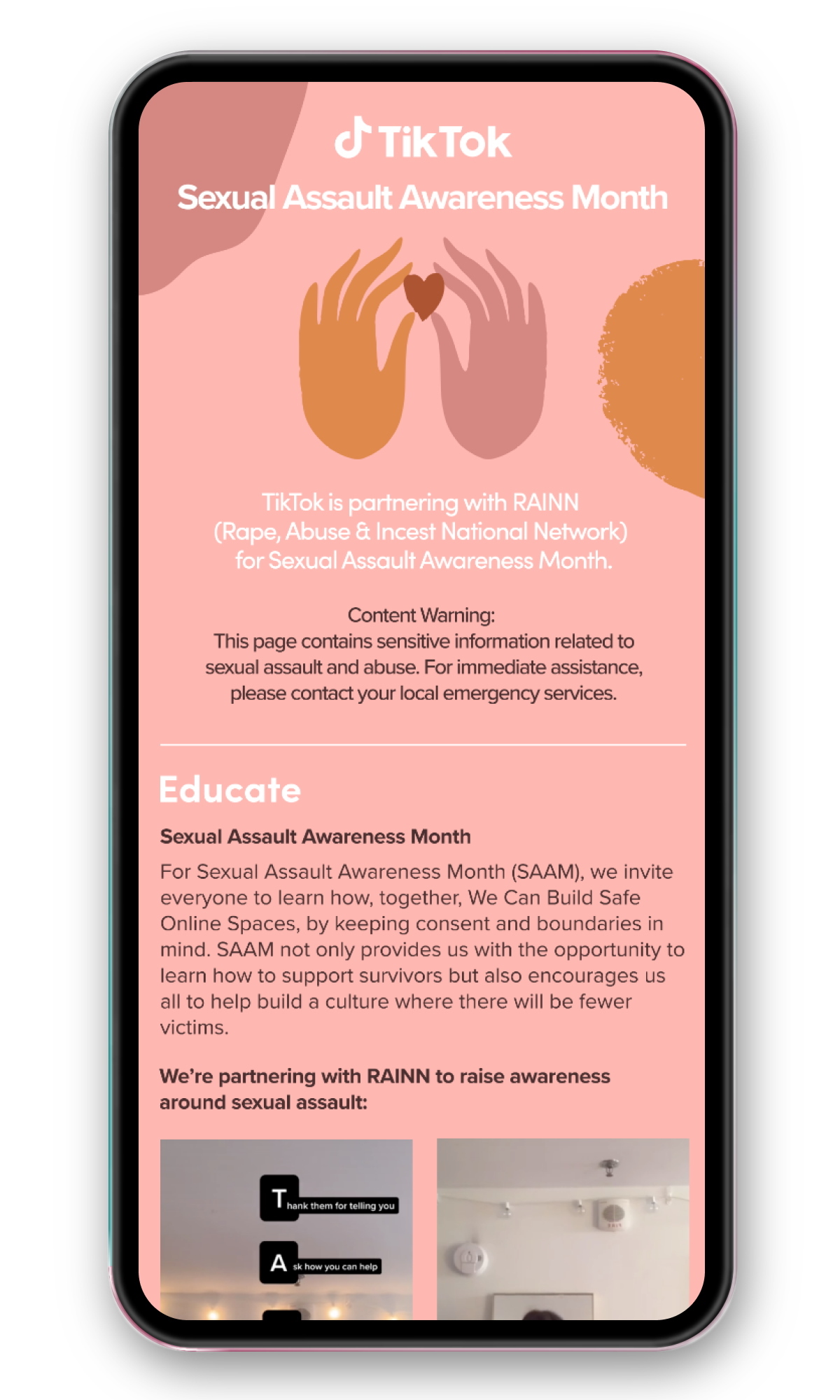 TikTok Works With RAINN on New Resources for Sexual Assault Survivors
