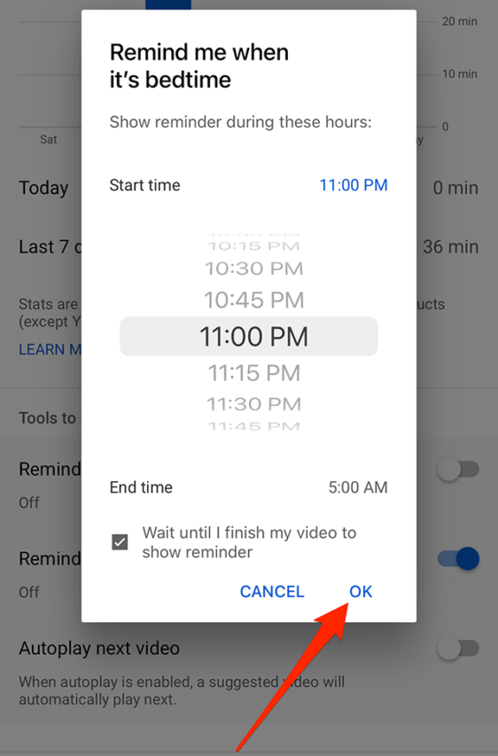 YouTube: How to Turn On Bedtime Reminders
