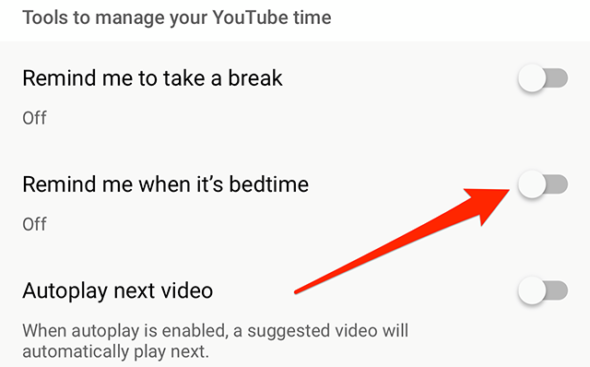 YouTube: How to Turn On Bedtime Reminders