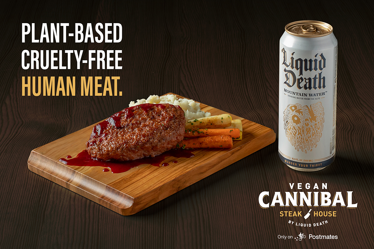 Liquid Death and Postmates Open 'Vegan Cannibal Steakhouse'