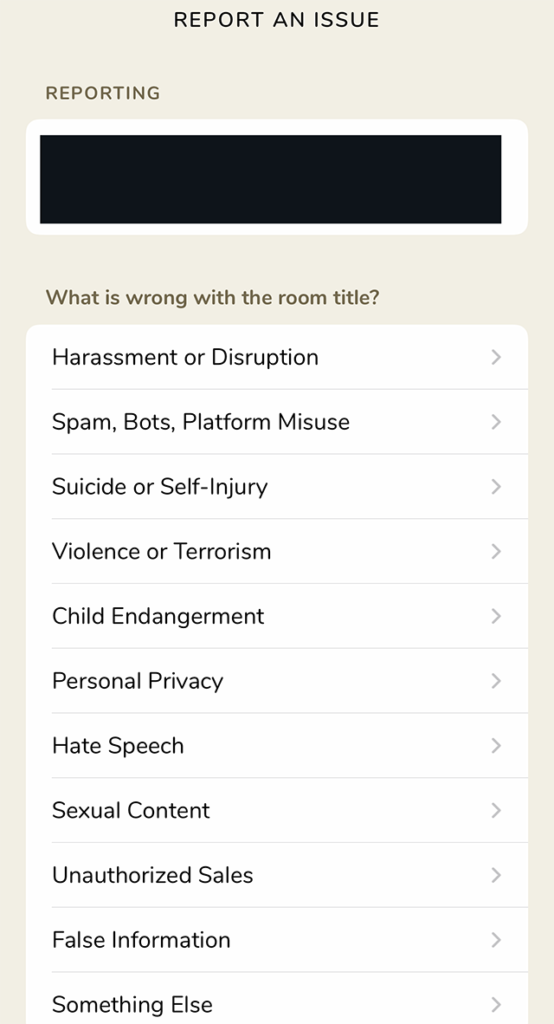 Clubhouse: How to Report a Room