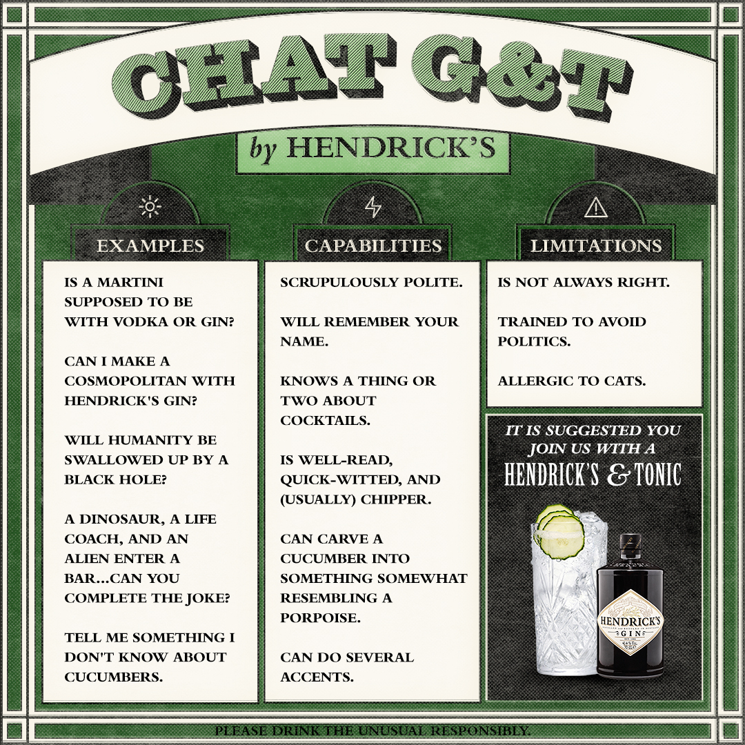 Hendrick's Gin Launches Chat G&T as Alternative to AI